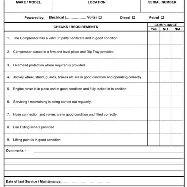 Air Compressor Construction Checklist - Construction Files