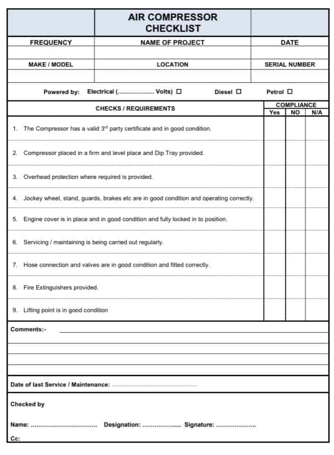 Air Compressor Construction Checklist - Construction Files