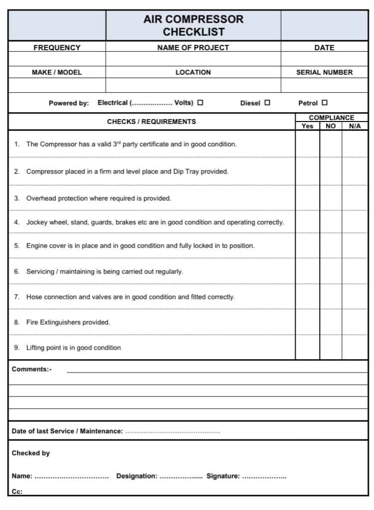 Air Compressor Construction Checklist - Construction Files