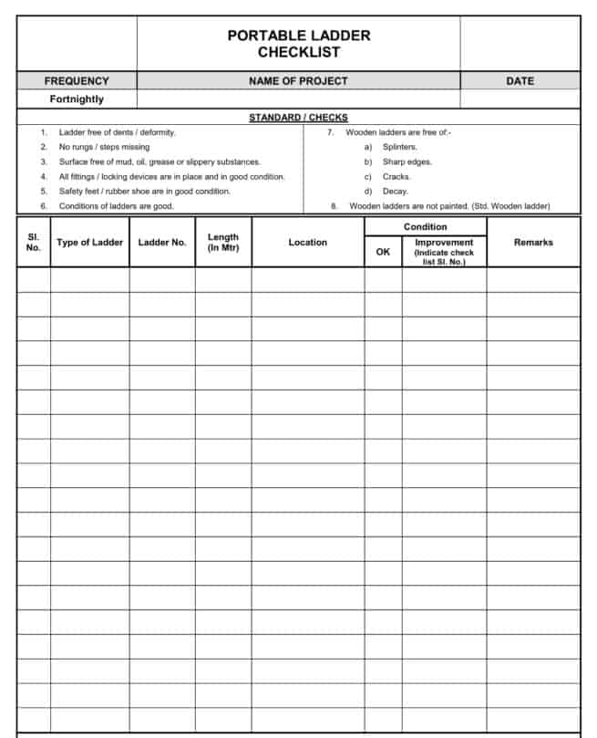 Portable Ladder Construction Checklist - Construction Files