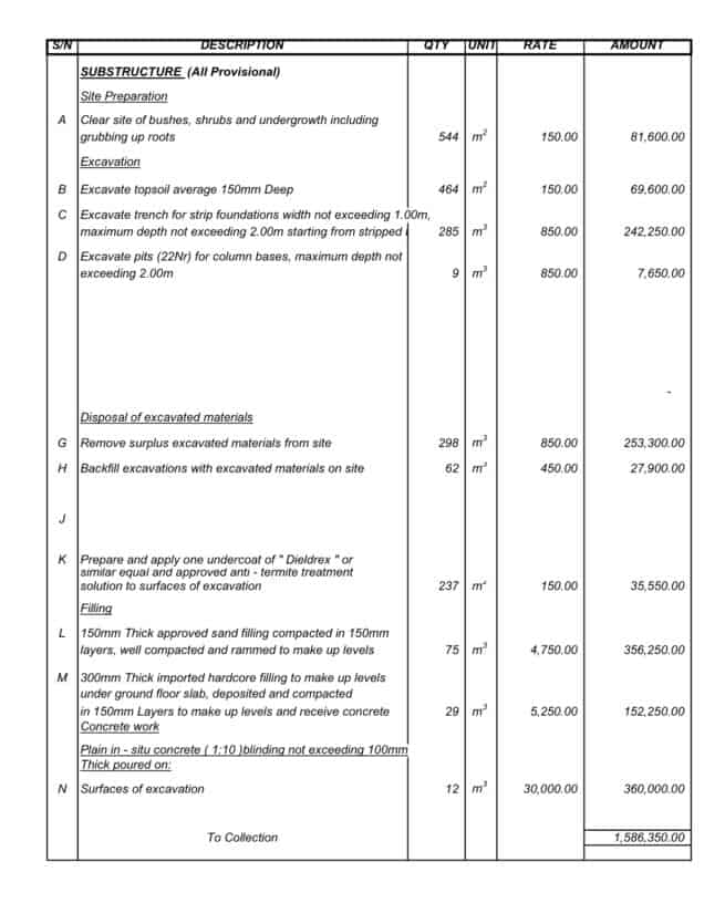 Bill Of Quantities (Pre-Populated) - Construction Files