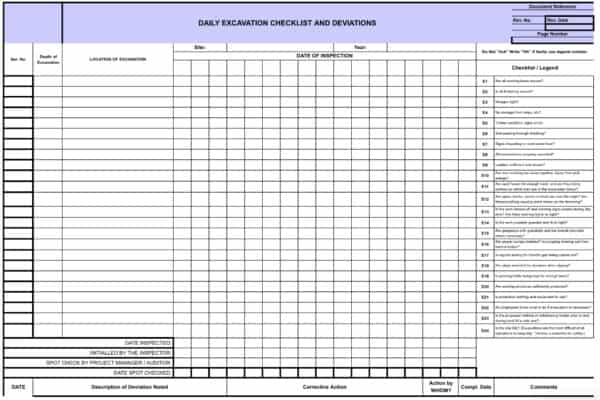 Daily Excavation Construction Checklist - Construction Files