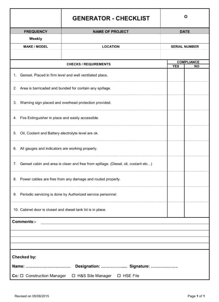 Generator Construction Checklist - Construction Files
