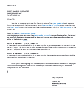Notice Letter For Slow Progress Construction - Construction Files