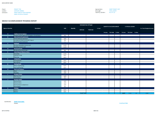 Weekly Progress Report - Commercial And Residential - Construction Files