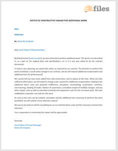 Notice Letter For Additional Works - Construction Files
