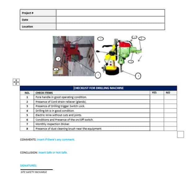 Tools And Equipment Checklist - Drill Press - Construction Files