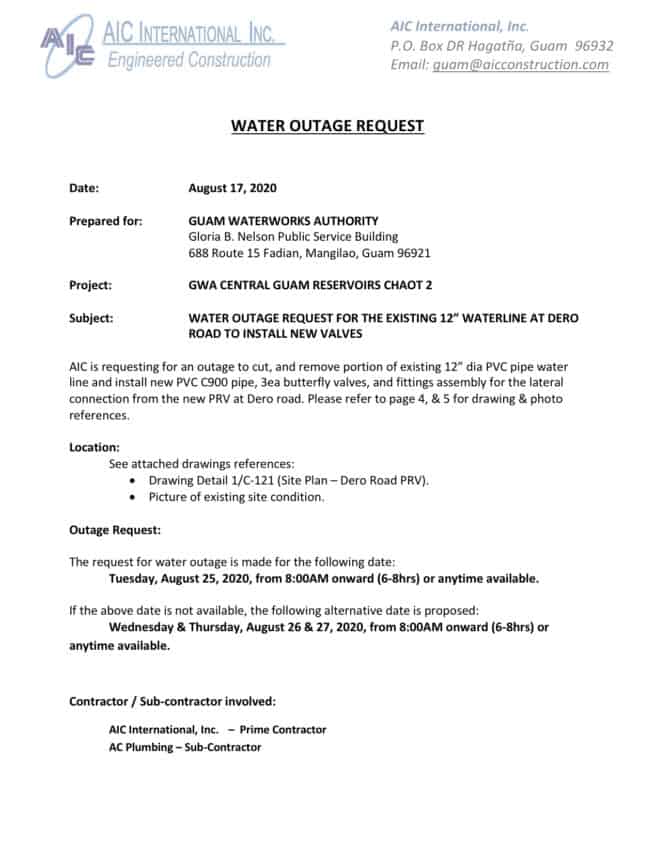 Water Shutoff Request Letter - Construction Files