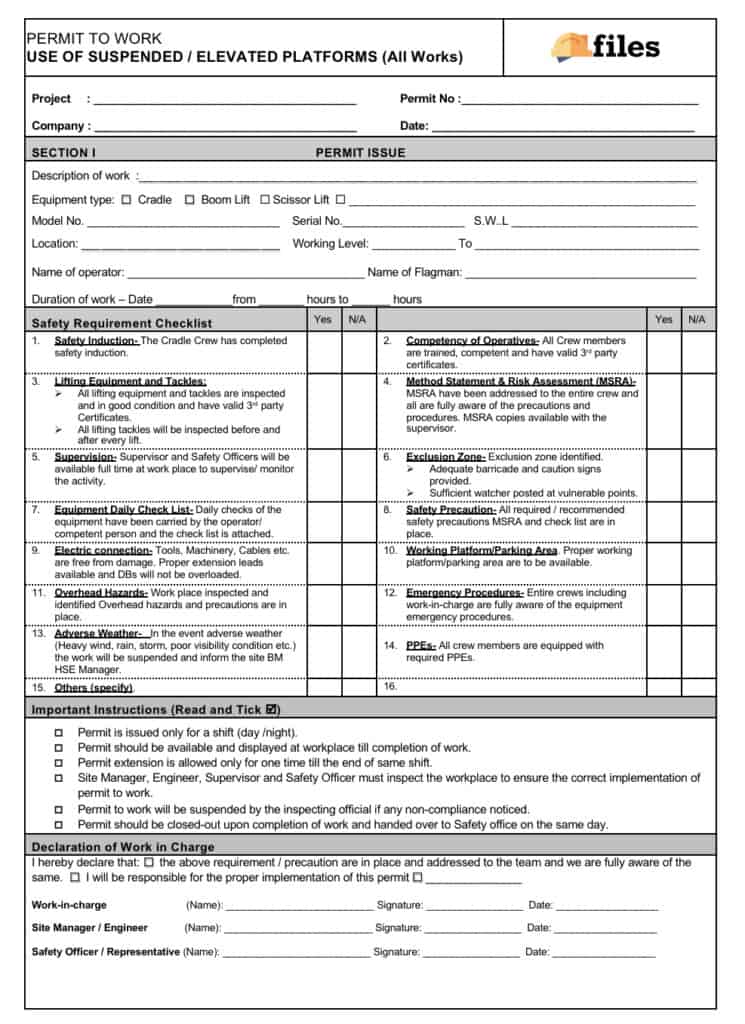 Work Permit - Suspended Access Systems - Construction Files
