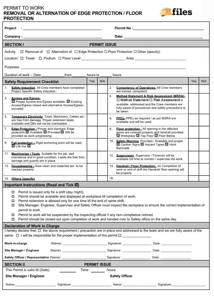 Work Permit - Floor And Edge Protection - Construction Files