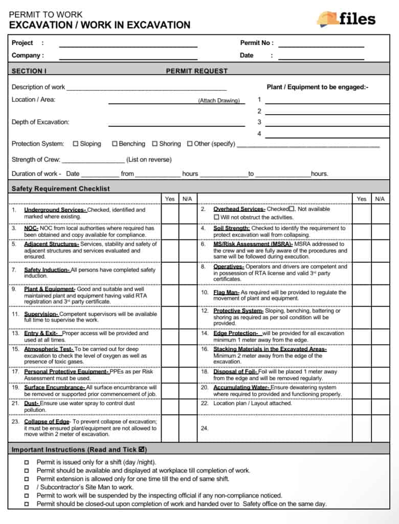 Work Permit - Excavation - Construction Files