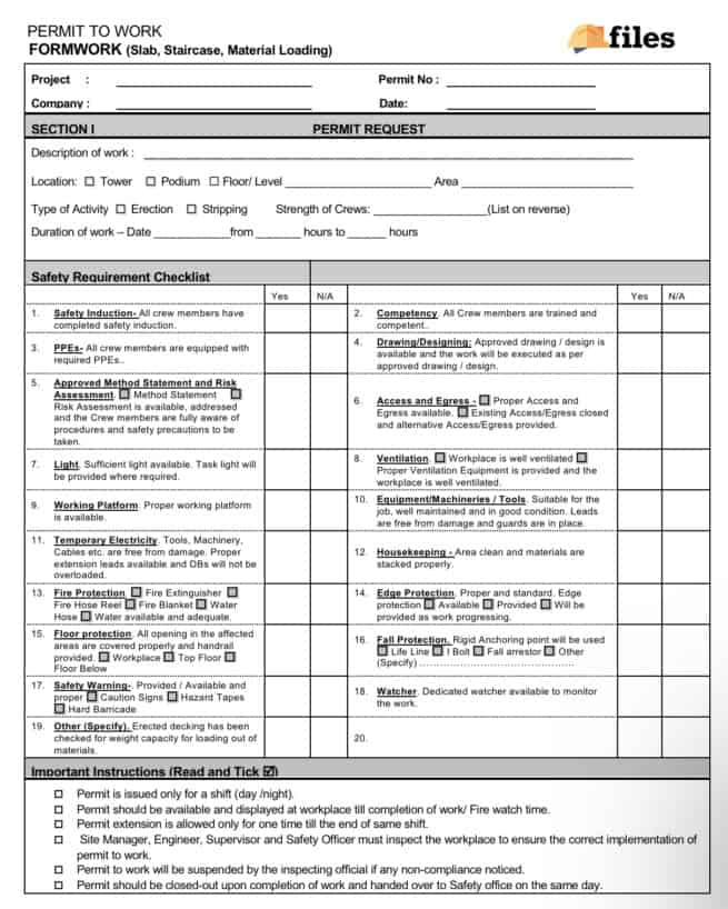 Work Permit - Formwork (Staircases) - Construction Files
