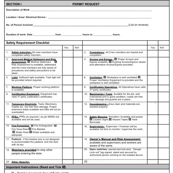 Work Permit - Electrical Isolation - Construction Files