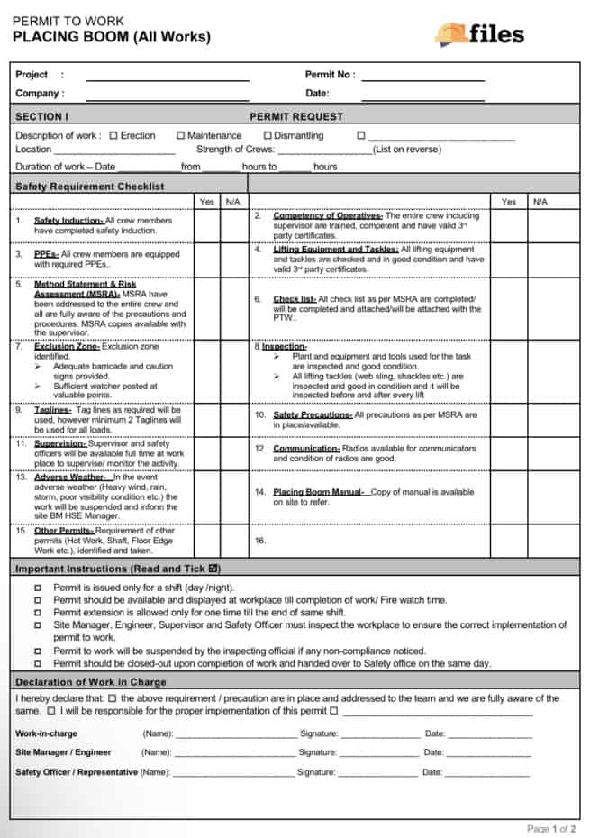 Work Permit - Placing Boom - Construction Files