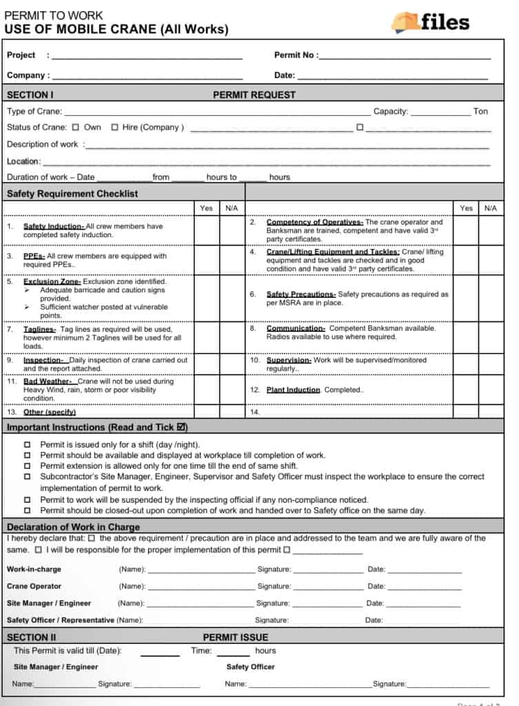 Work Permit - Mobile Crane Setup - Construction Files