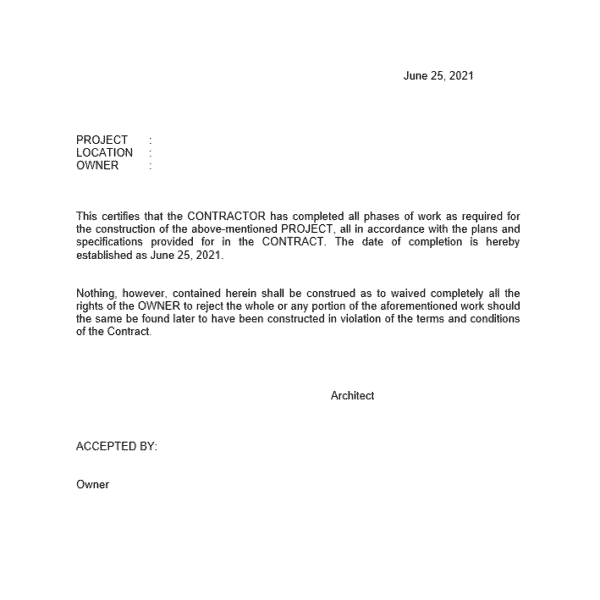 Simple Certificate Of Completion Template - Construction Files