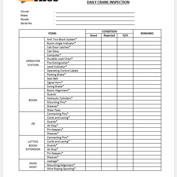 Skid Steer Daily Inspection Checklist - Construction Files