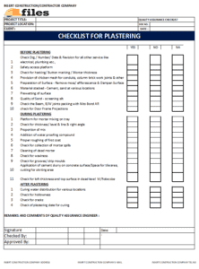 Quality Assurance Checklist - Plastering - Construction Files
