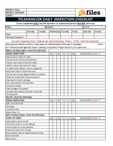Telehandler Daily Inspection Checklist - Construction Files