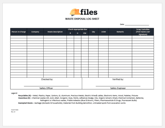 Waste Disposal Log - Construction Files
