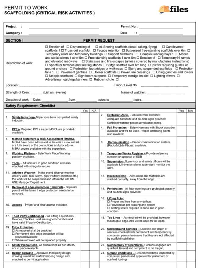 Work Permit - Scaffolding (Critical Work) - Construction Files