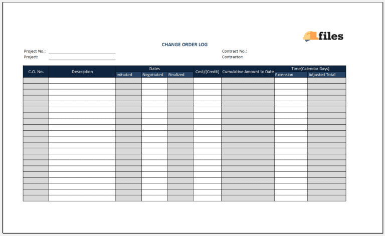 Change Order Log - Construction Files