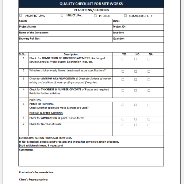 Quality Checklist - Plastering And Painting - Construction Files