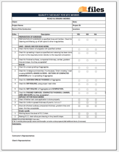 Quality Checklist - Road And Drain Works - Construction Files
