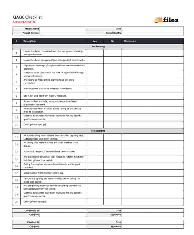 QAQC Checklist - Acoustic Ceiling Tile (ACT) - Construction Files