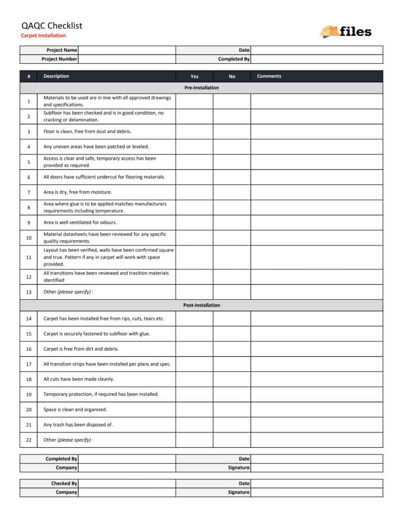 QAQC Checklist - Carpet - Construction Files