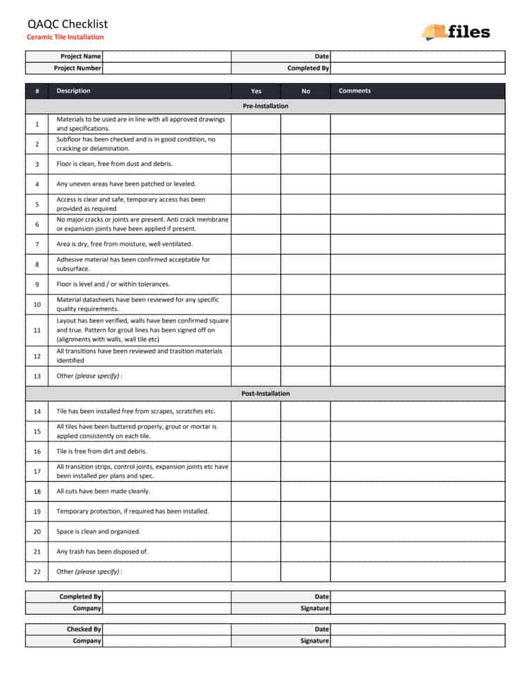 QAQC Checklist - Ceramic Tile (Flooring) - Construction Files