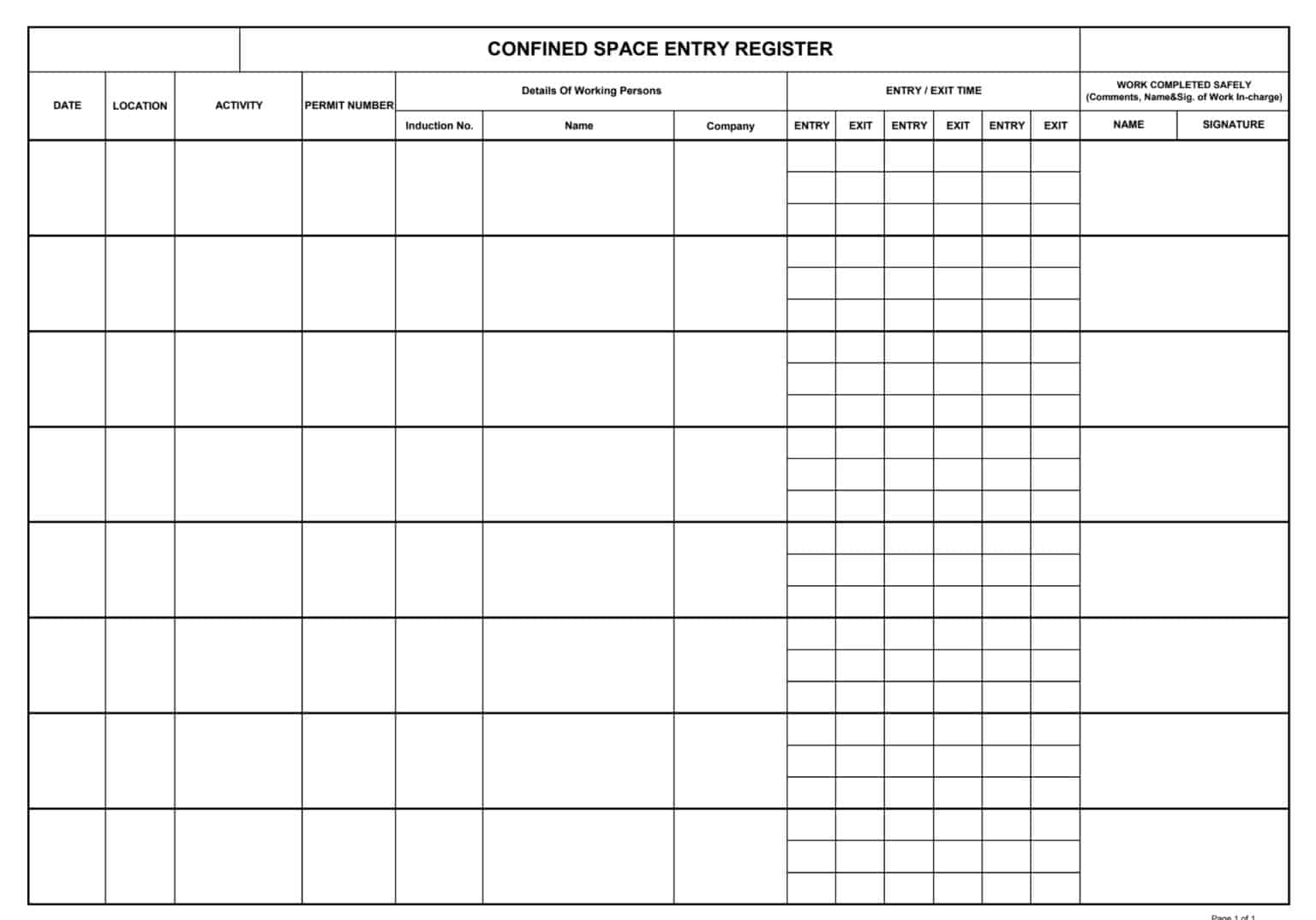 Confined Space Entry Log - Construction Files