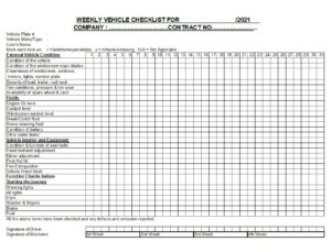 Weekly Vehicle Fleet Checklist Document - Construction Files