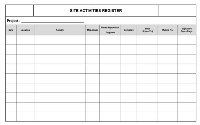 Site Activities Tracking Log - Construction Files