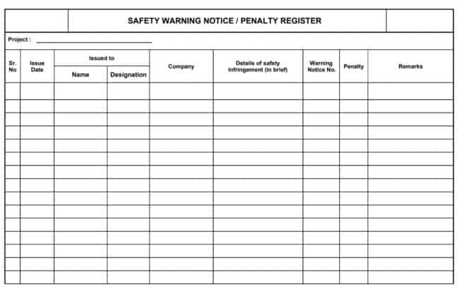 Safety Notice / Infraction Log - Construction Files