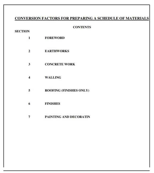 Conversion Factors For Preparing A Schedule Of Materials - Construction ...