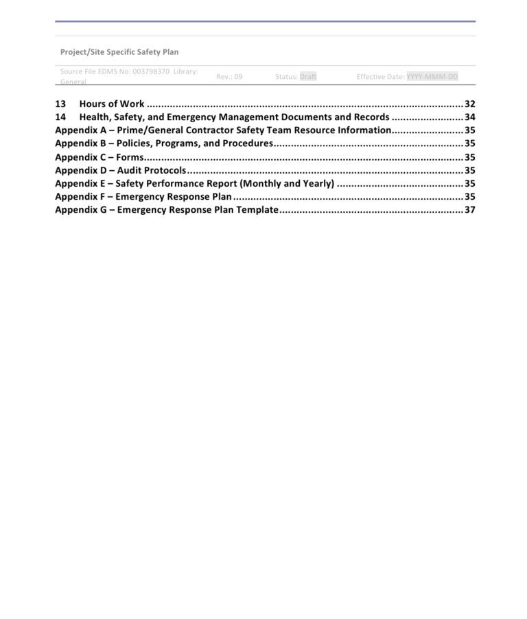 Project Safety Plan Template - Construction Files