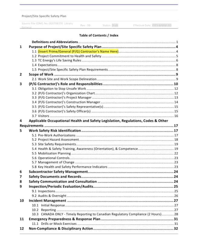 Project Safety Plan Template - Construction Files