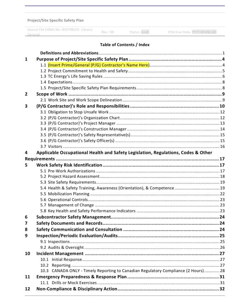 Project Safety Plan Template - Construction Files