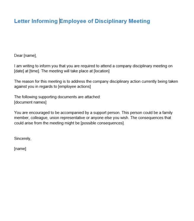 Letter Of Disciplinary Meeting (Employee) - Construction Files