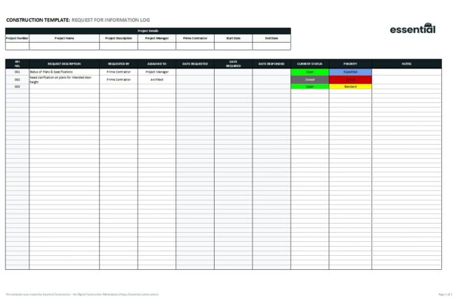 Project RFI Log Template - Construction Files
