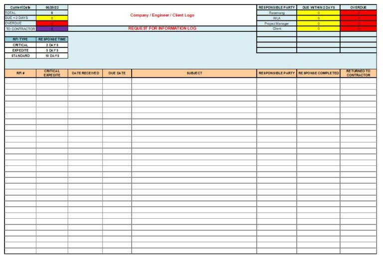 RFI Log Sheet - Construction Files