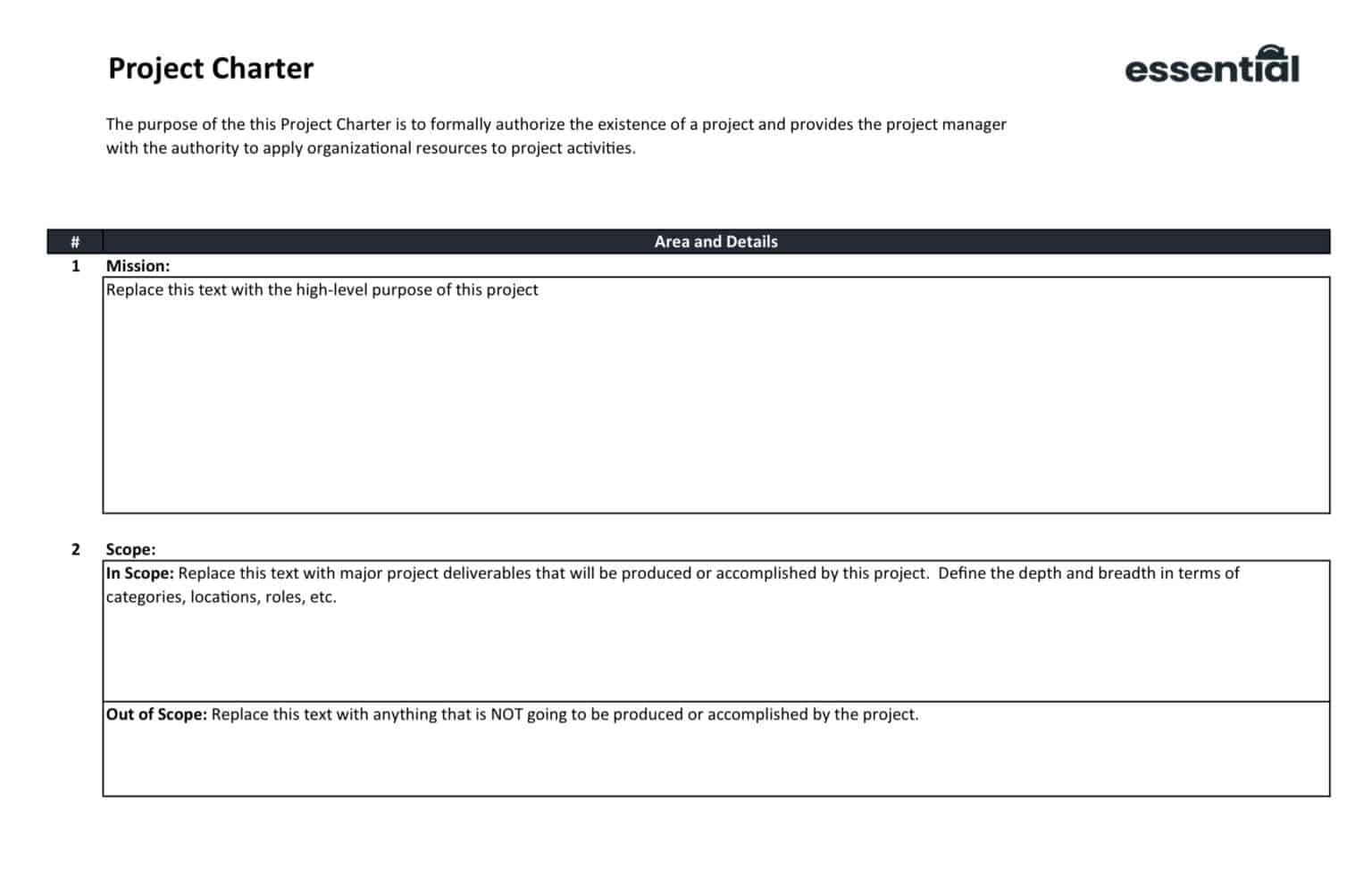 Construction Project Charter Template - Construction Files