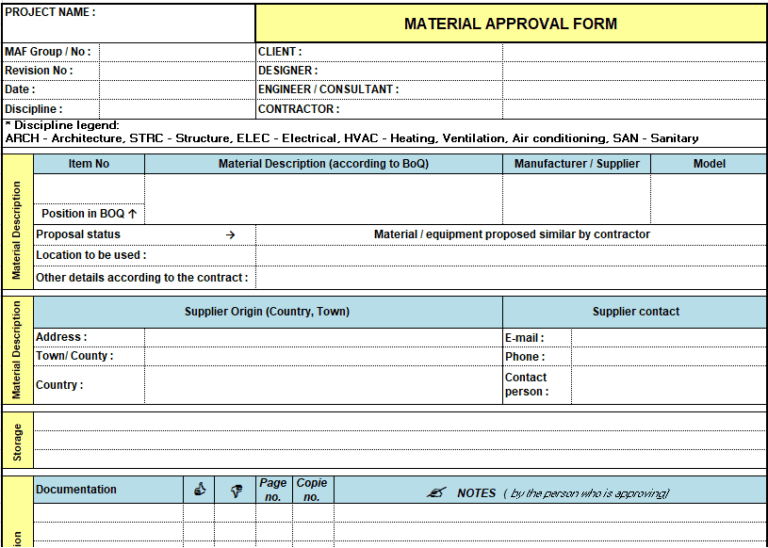 Material Approval Form - Template - Construction Files