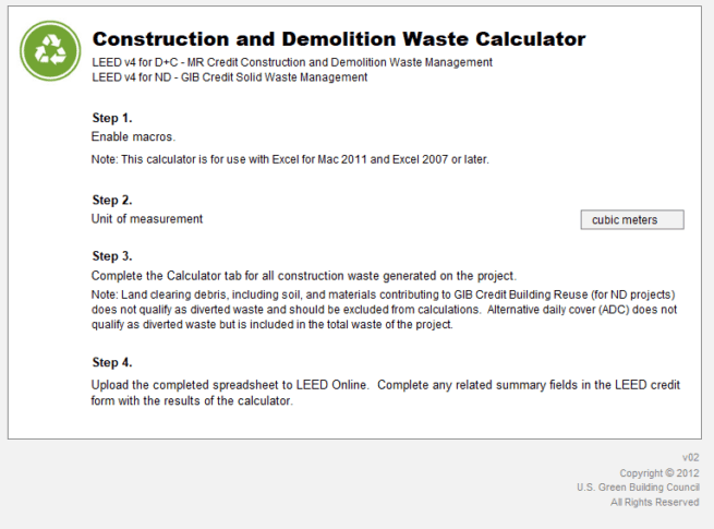 LEED V4 - Construction And Demolition Waste Calculator - Construction Files