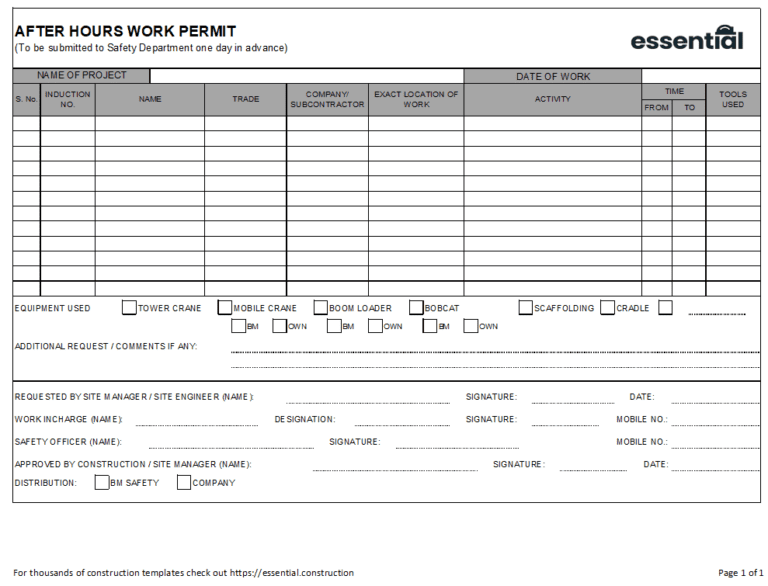 After Hours Work Permit - Construction Files