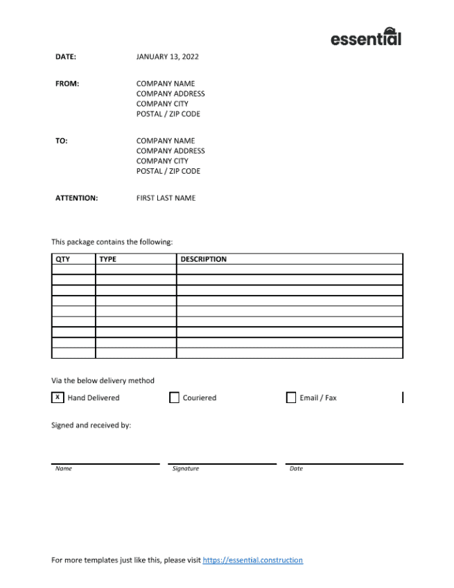 Construction Transmittal Template - Construction Files