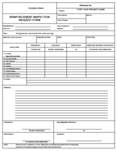 Construction Operations Forms - Reinforcement Inspection Request Form - Construction Files