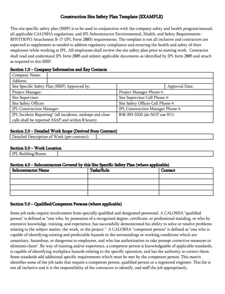Construction Site Safety Plan Template - Construction Files