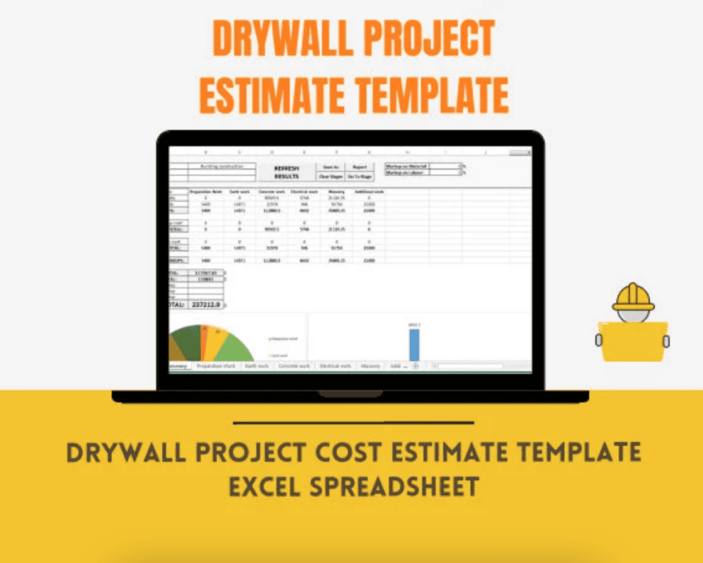 Drywall Project Cost Estimate Excel Budgeting Template - Construction Files